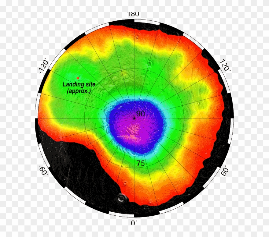 3 Degrees Above The Planet's Arctic Circle - Mars Ice Caps Map Clipart ...