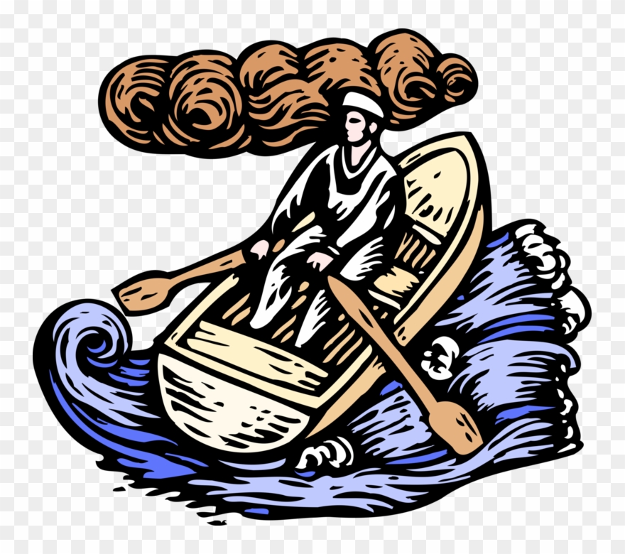 Download Vector Illustration Of Sailor Rowing With Oars In Rowboat ...