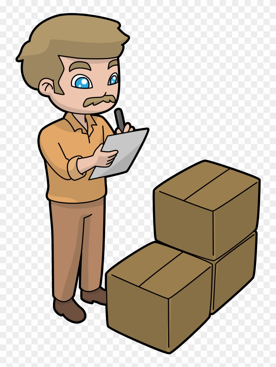 A Shipping Manager Checking Delivery Inventory Cartoon Clipart ...
