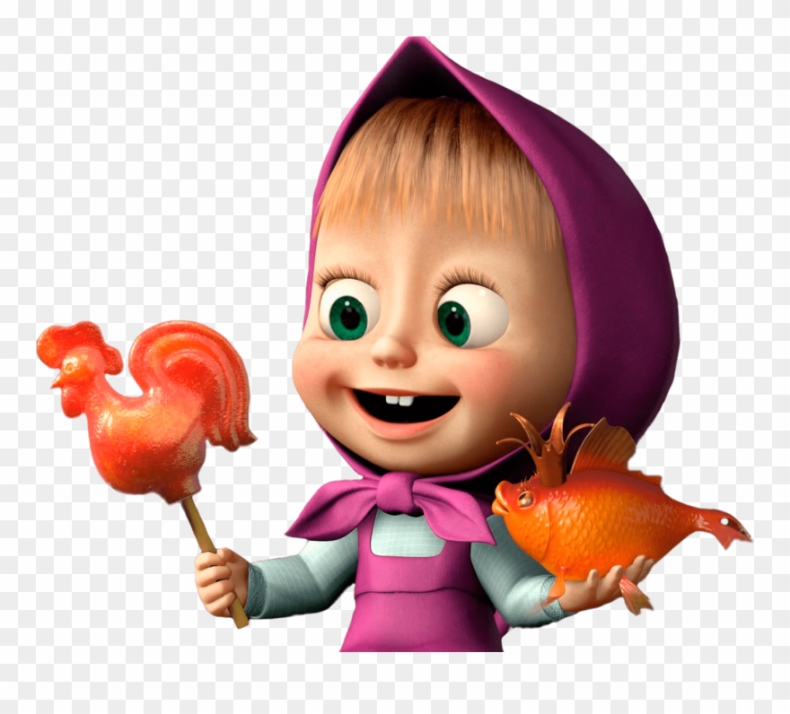 Masha Holding Fish And Rooster Lolly Transparent Png - Masha And The ...