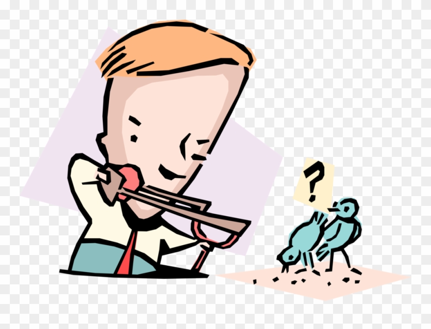 Vector Illustration Of Killing Two Birds With One Stone Clipart ...