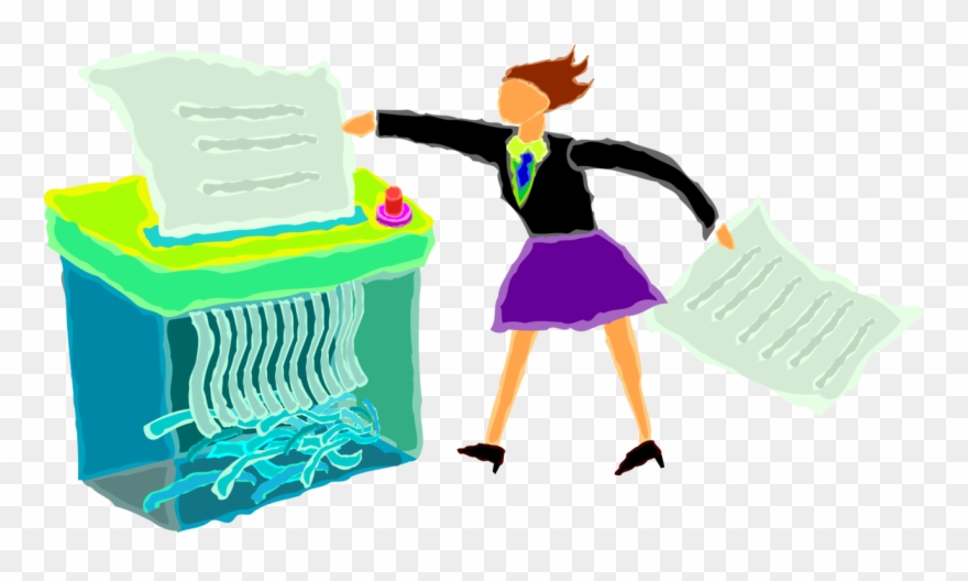 Vector Illustration Of Woman Shreds Documents In Office Clipart ...