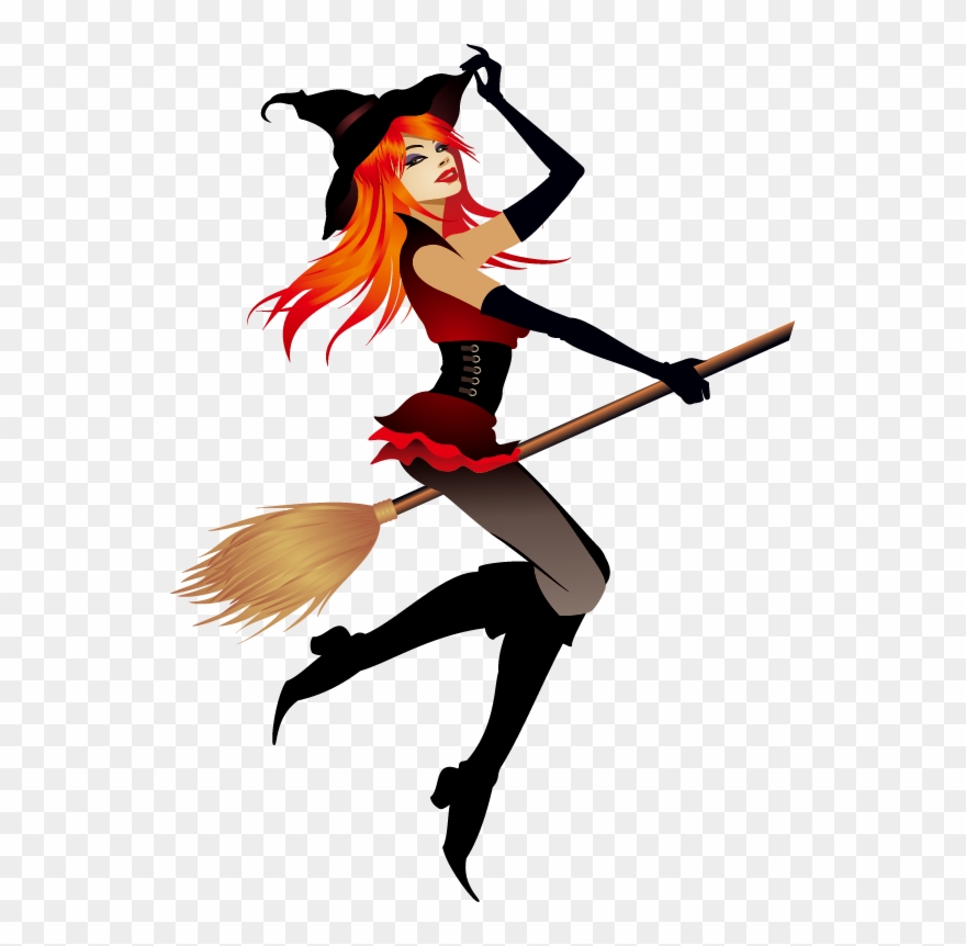 Halloween Witchcraft Clip Art Transprent - Dibujo De Bruja En Escoba - Png Download (#4482295 ...