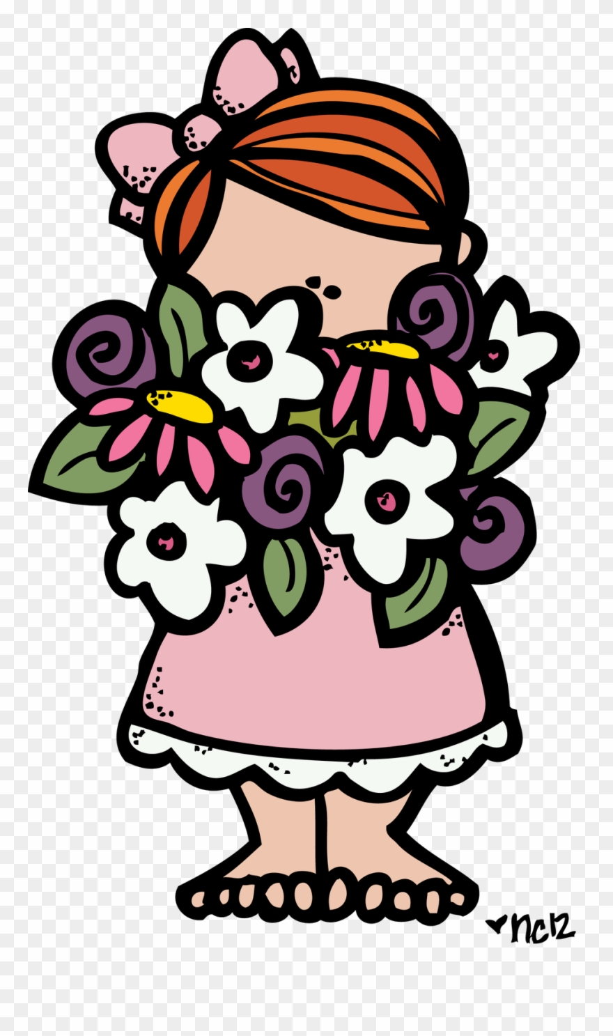 Educlips, Art Kids, May Arts, - Melonheadz Girl With Flowers - Png ...