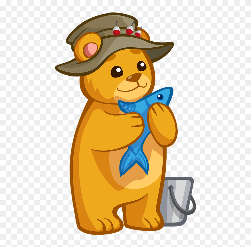 Bear Holding Fish Clipart - Bear Eating Fish Cartoon - Png Download ...