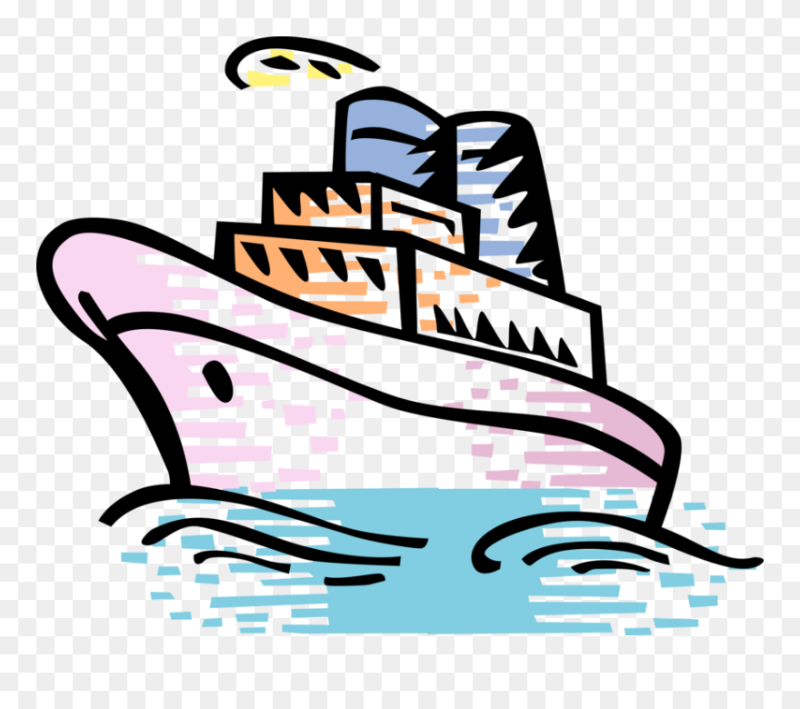 Vector Illustration Of Cruise Ship Or Ocean Liner Passenger Clipart ...