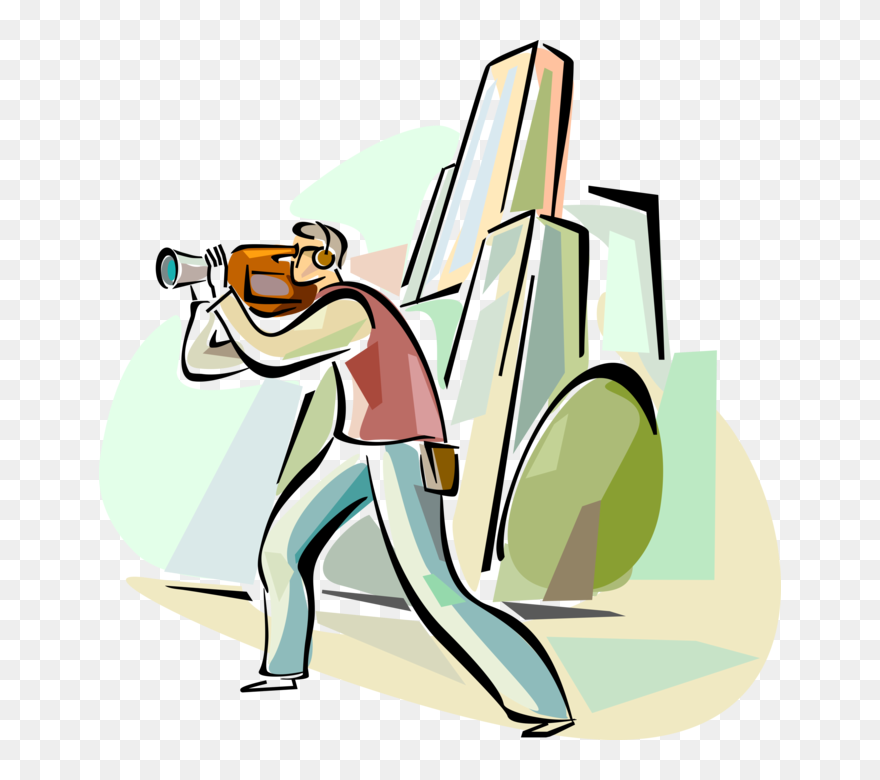 Vector Illustration Of Videographer Filming Video With - Vector ...