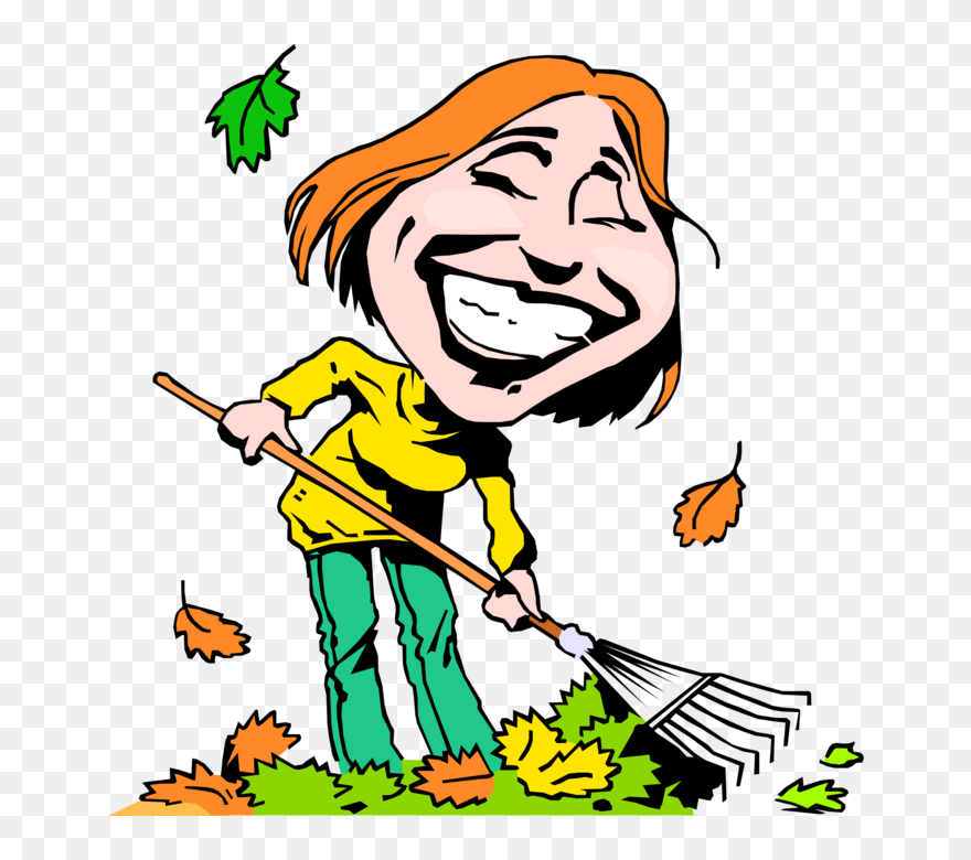 Download Vector Illustration Of Woman Raking Autumn Leaves With ...