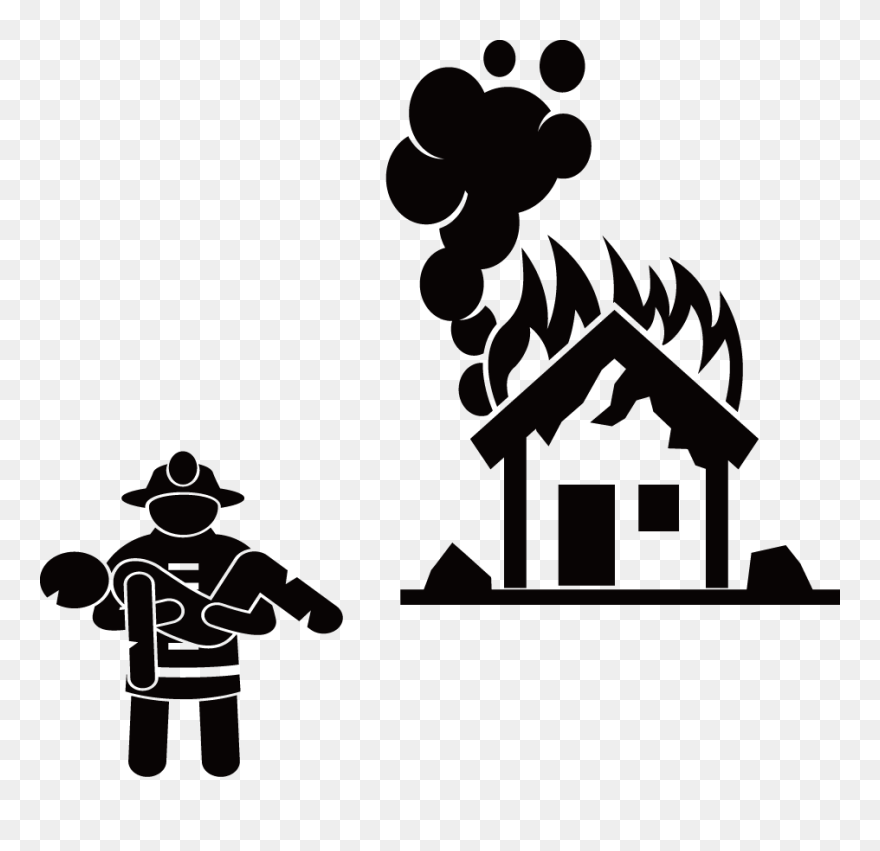 Download Firefighter Stick Figure Firefighting - House On Fire Png ...