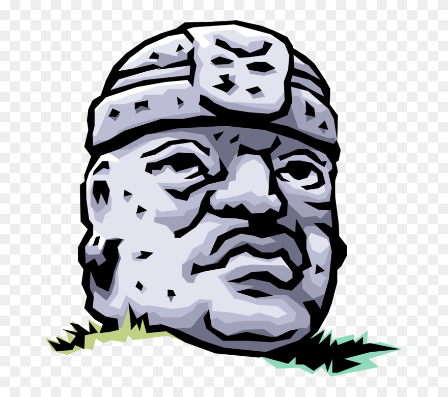 Vector Illustration Of Olmec Colossal Head Stone Sculpture - Colossal ...