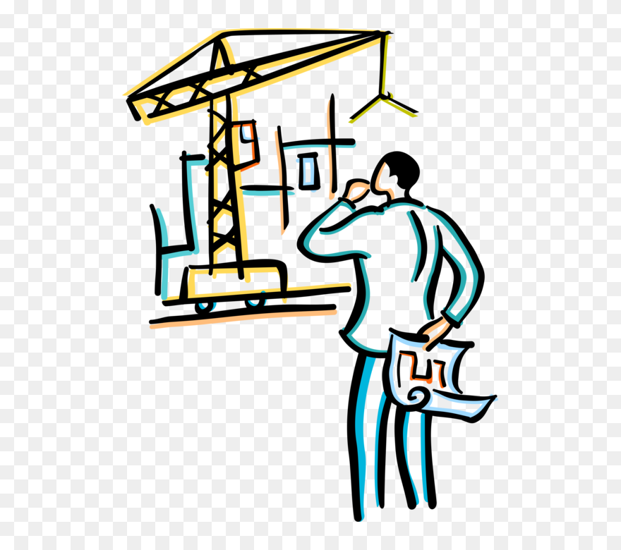Engineer With Blueprints On Construction Site - Clip Art Construção ...