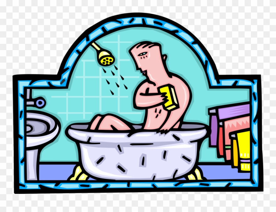 Vector Illustration Of Taking Bath And Bathing In Bathroom Clipart ...